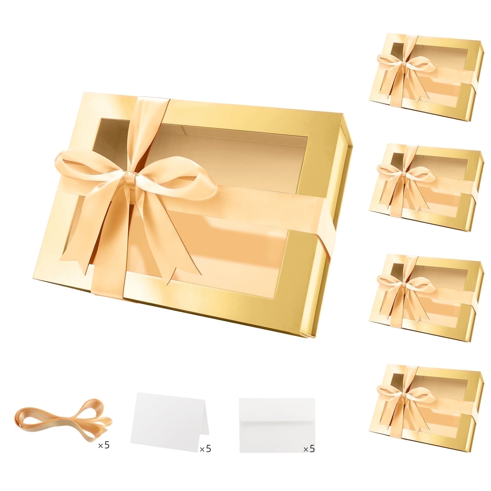 PACKHOME Christmas Gift Boxes with Lids for Presents, 9x6.5x3.8 inches, 5 Gold Gift Boxes with ...