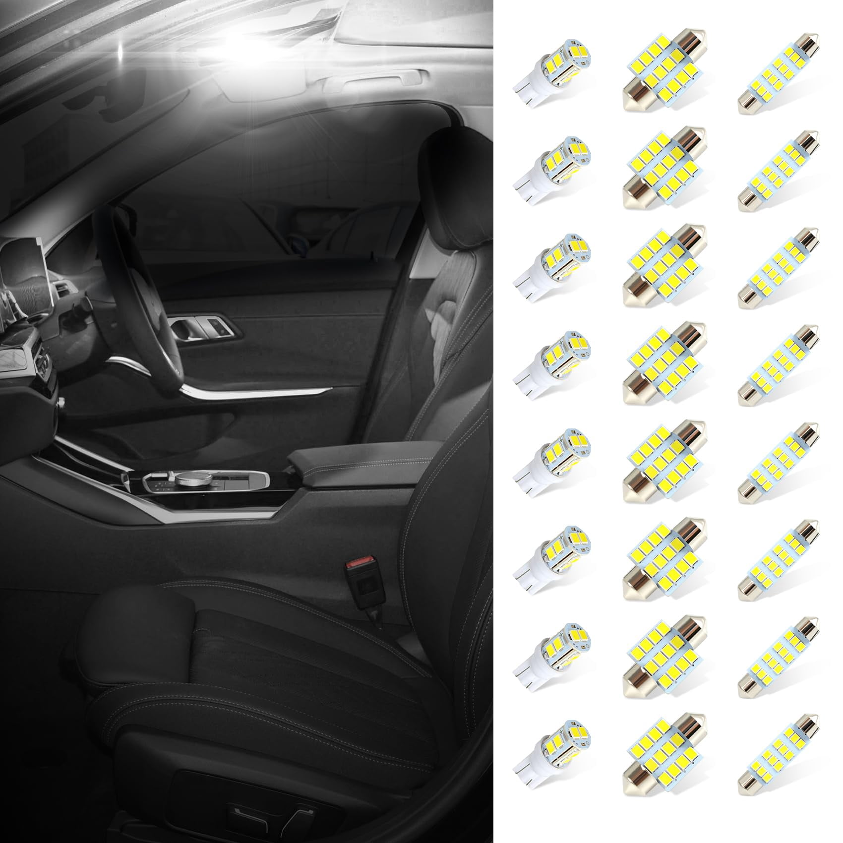 PACLVIO 24PCS Car LED SSF20 Bulb Kit Set, mm 42 mm Interior Car Lights ...
