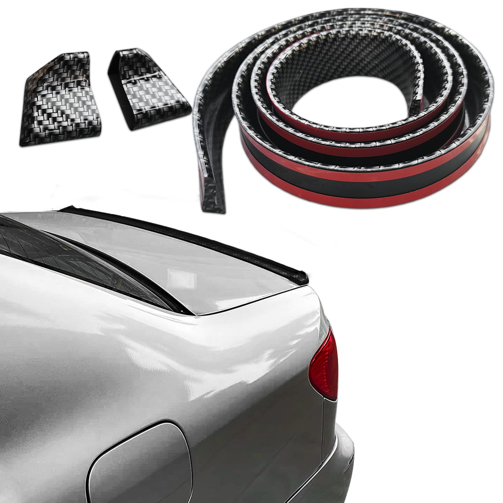 PACLVIO 4.92ft/1.5m Car Trunk Spoiler Roof Lip Kit, Carbon Fiber Spoiler Rear Spoiler Wing for ...