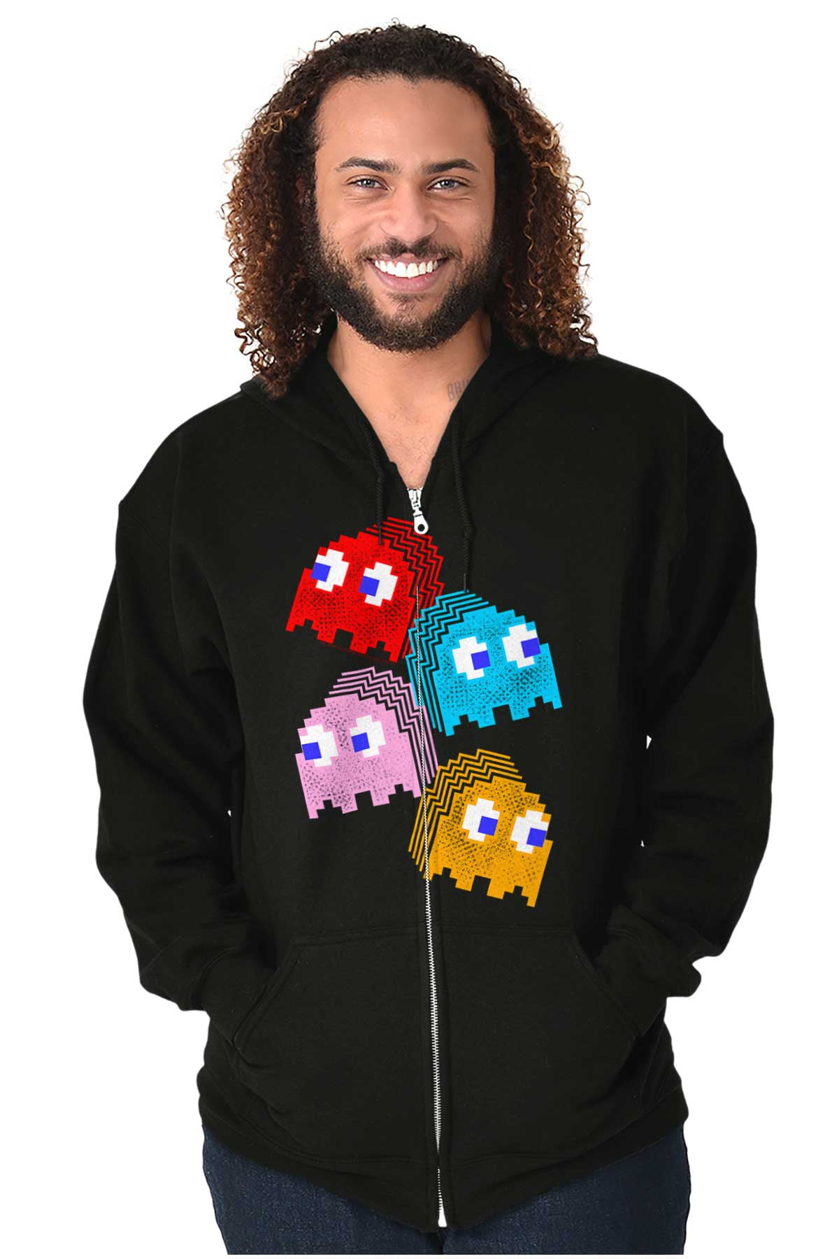 PACMAN Arcade Game Pixelated Ghosts Unisex Plus Size Zip Hoodie Brisco ...