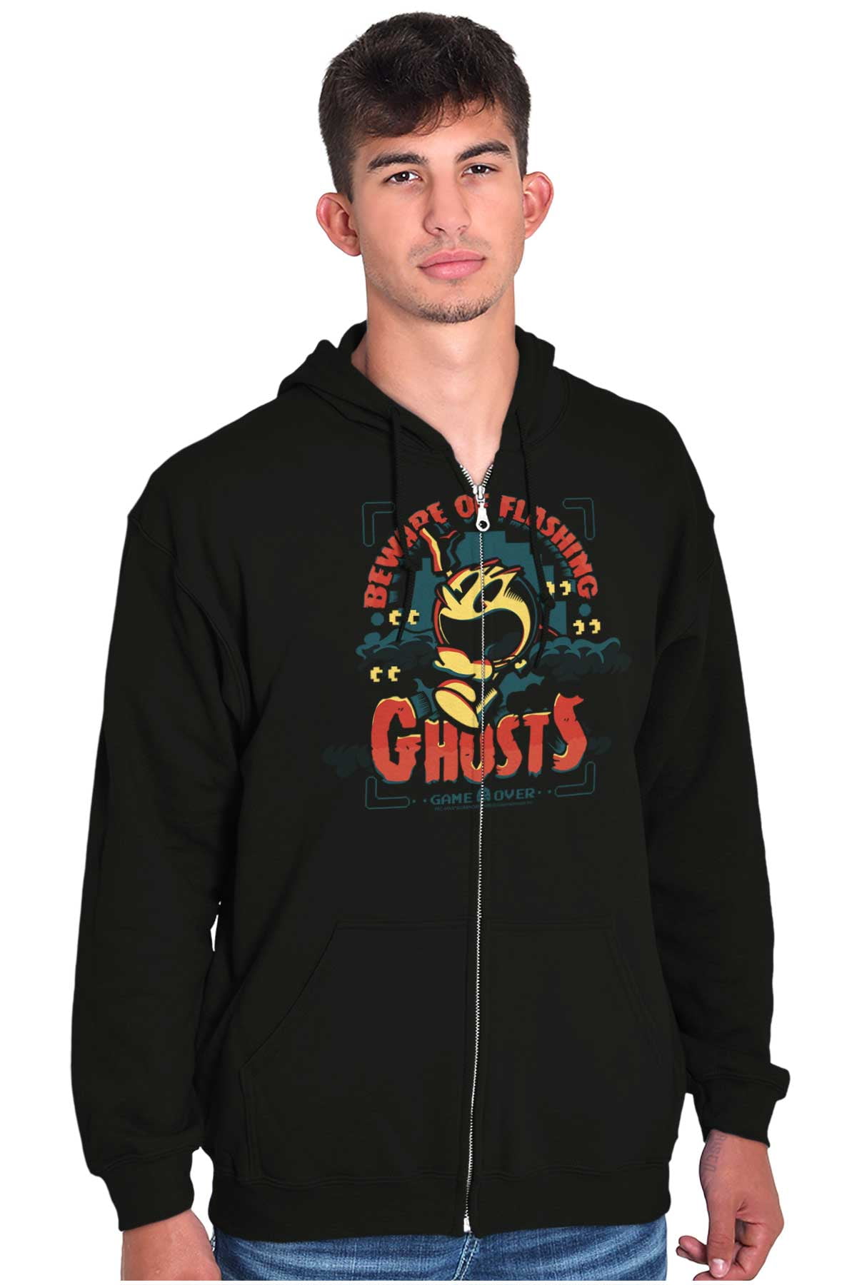 PACMAN Halloween Flashing Ghosts Zip Up Hoodie Men's Women's Brisco Brands X - Walmart.com