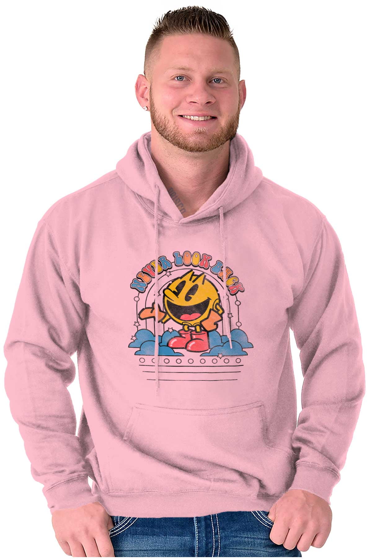 PACMAN Retro Never Look Back Hoodie Sweatshirt Women Men Brisco Brands ...