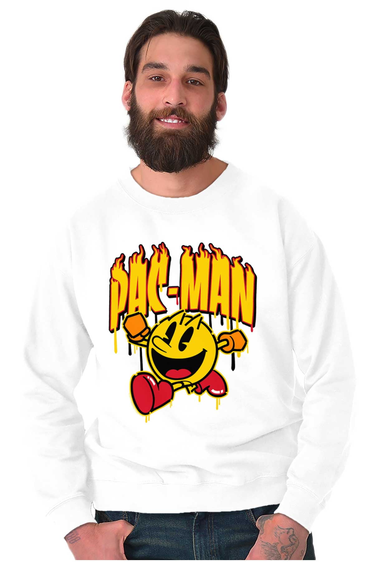 PACMAN Video Arcade Game Fire Logo Sweatshirt for Men or Women Brisco ...