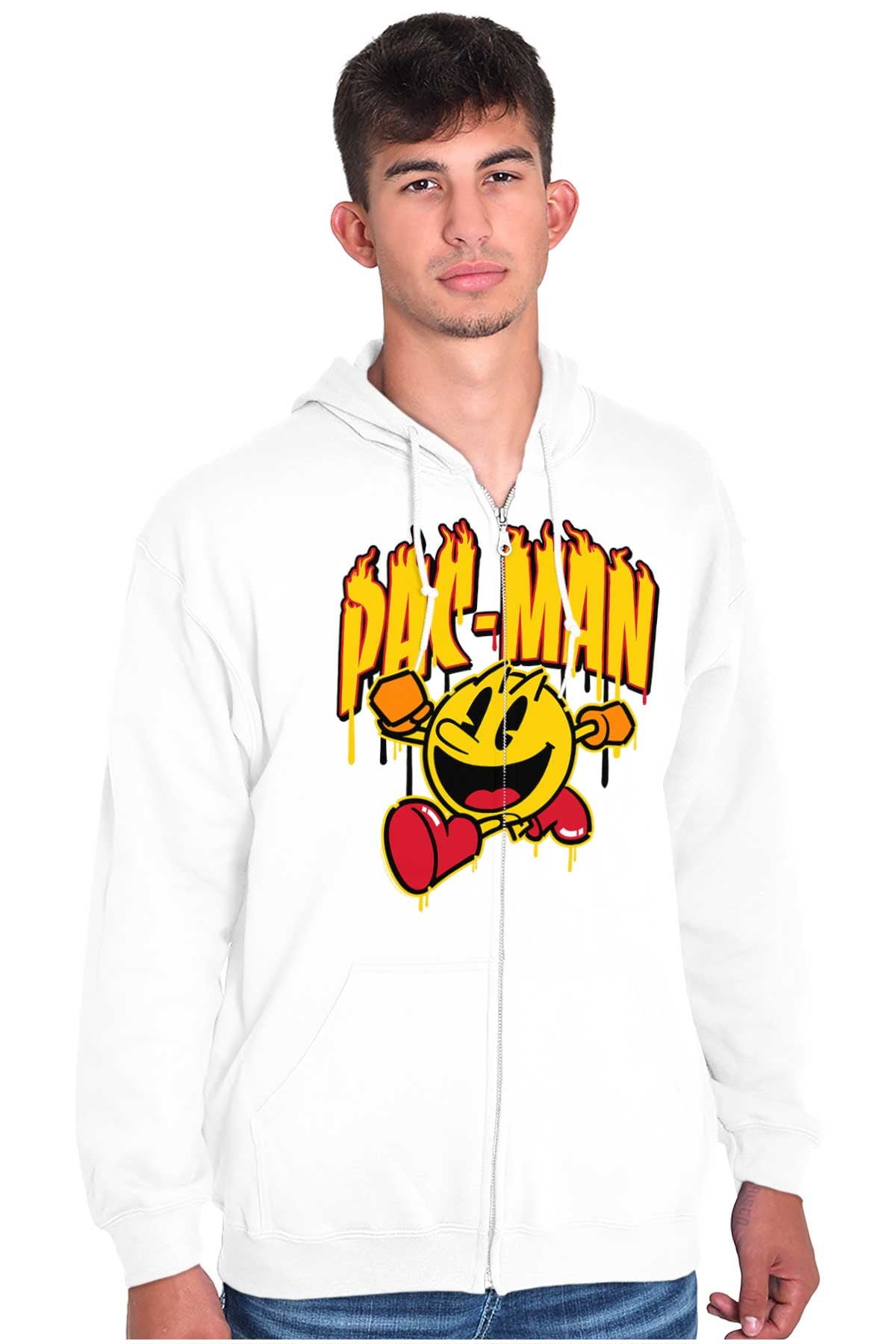 PACMAN Video Arcade Game Fire Logo Unisex Plus Size Zip Hoodie Brisco ...