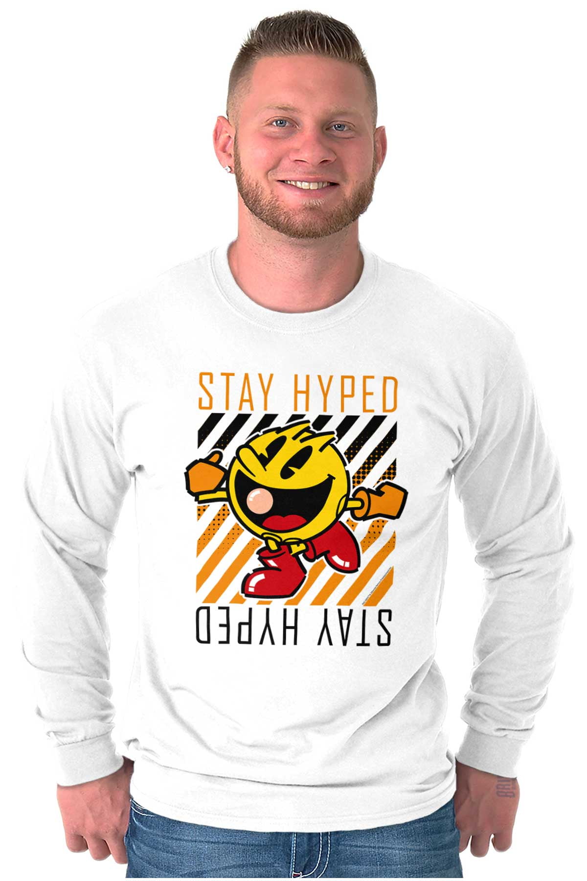PACMAN Video Arcade Game Stay Hyped Long Sleeve TShirt Men Women Brisco ...
