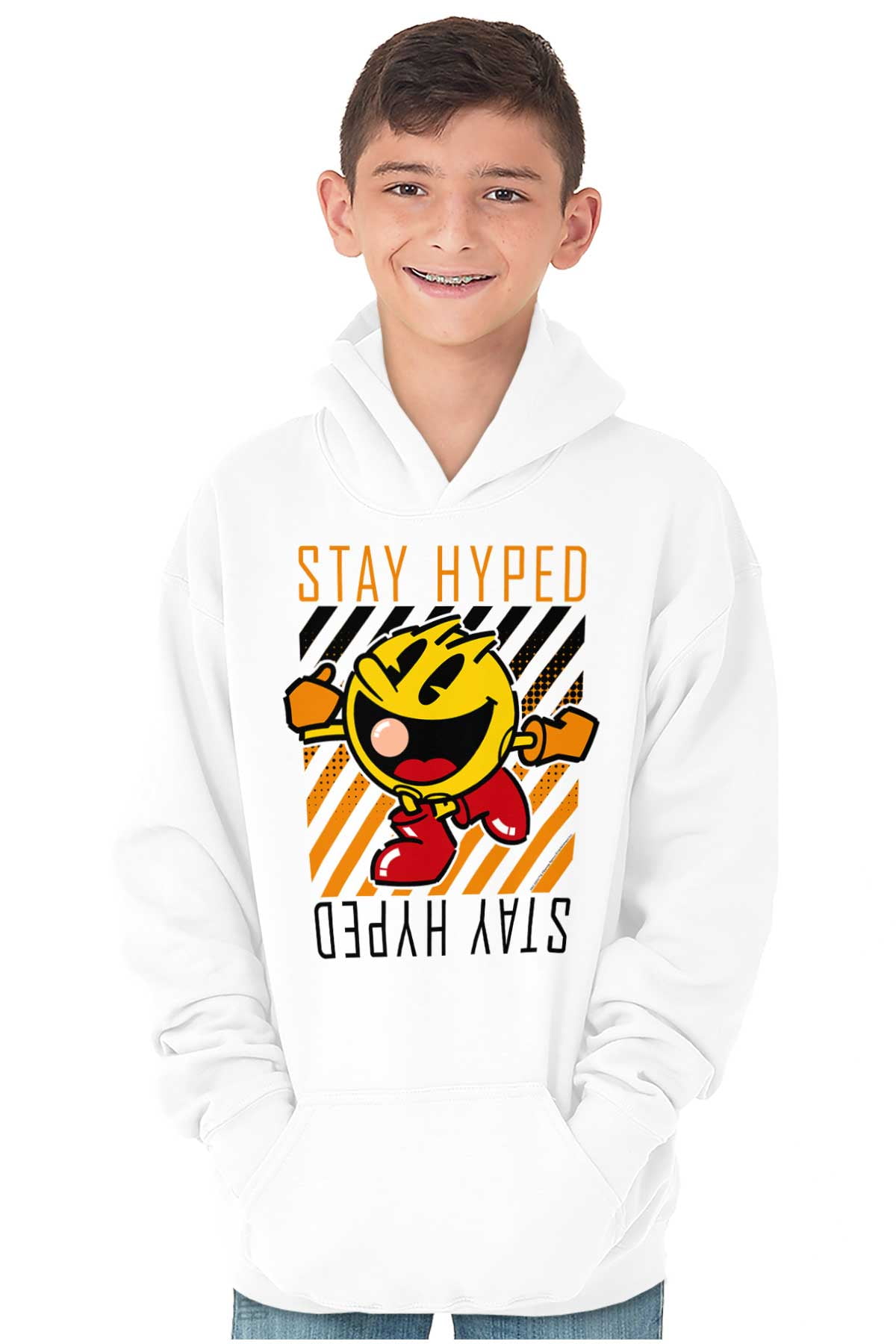PACMAN Video Arcade Game Stay Hyped Youth Hoodie Boy Girl Teen Brisco ...