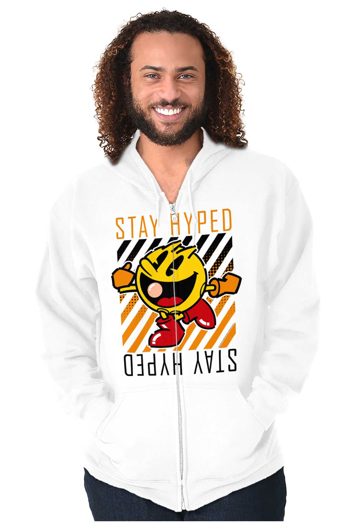 PACMAN Video Arcade Game Stay Hyped Unisex Plus Size Zip Hoodie Brisco ...