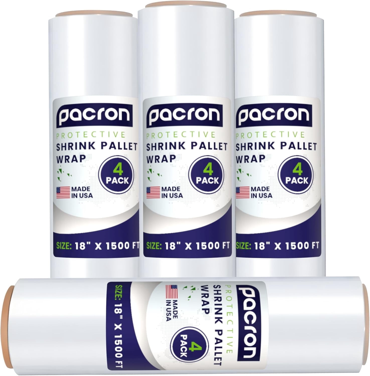 PACRON Pre-Stretched Stretch Wrap – 4 Rolls, 18" x 1500FT, 33 Gauge ...