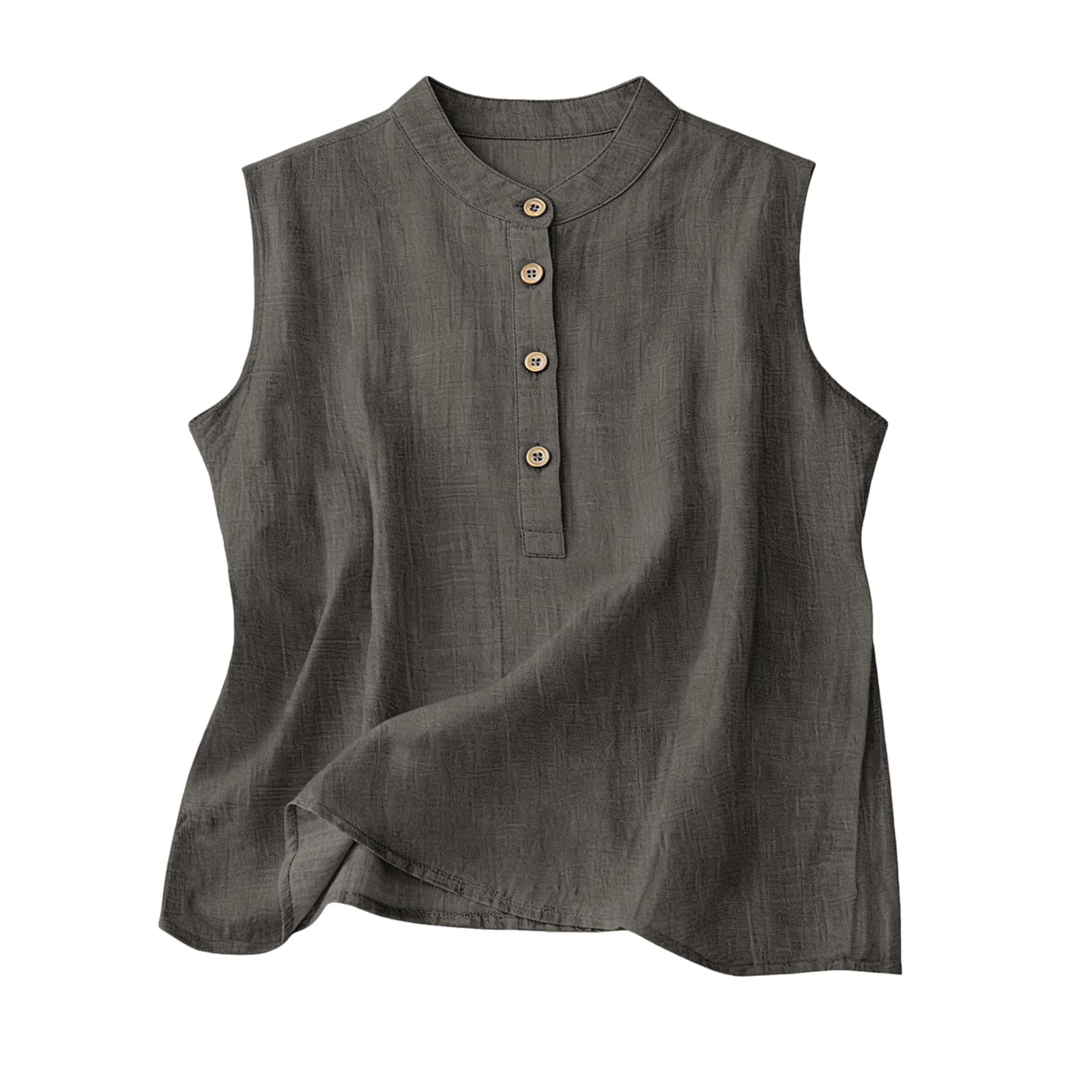 PADFRYBK Button Down Shirt For Women Solid Color Linen Tank Loose Top ...