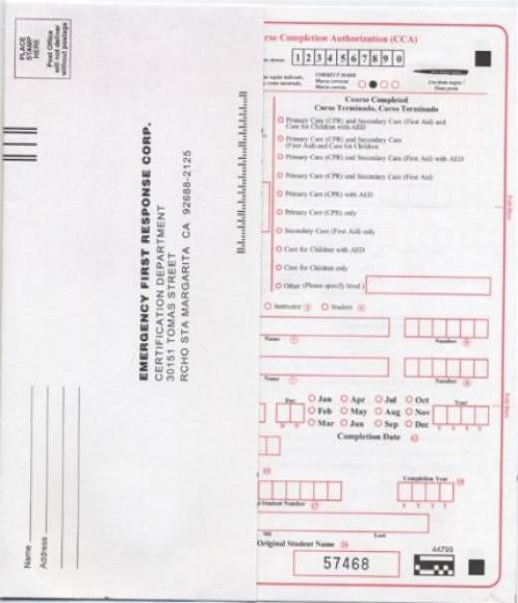 PADI Emergency First Response EFR PIC Certification Form for Scuba ...
