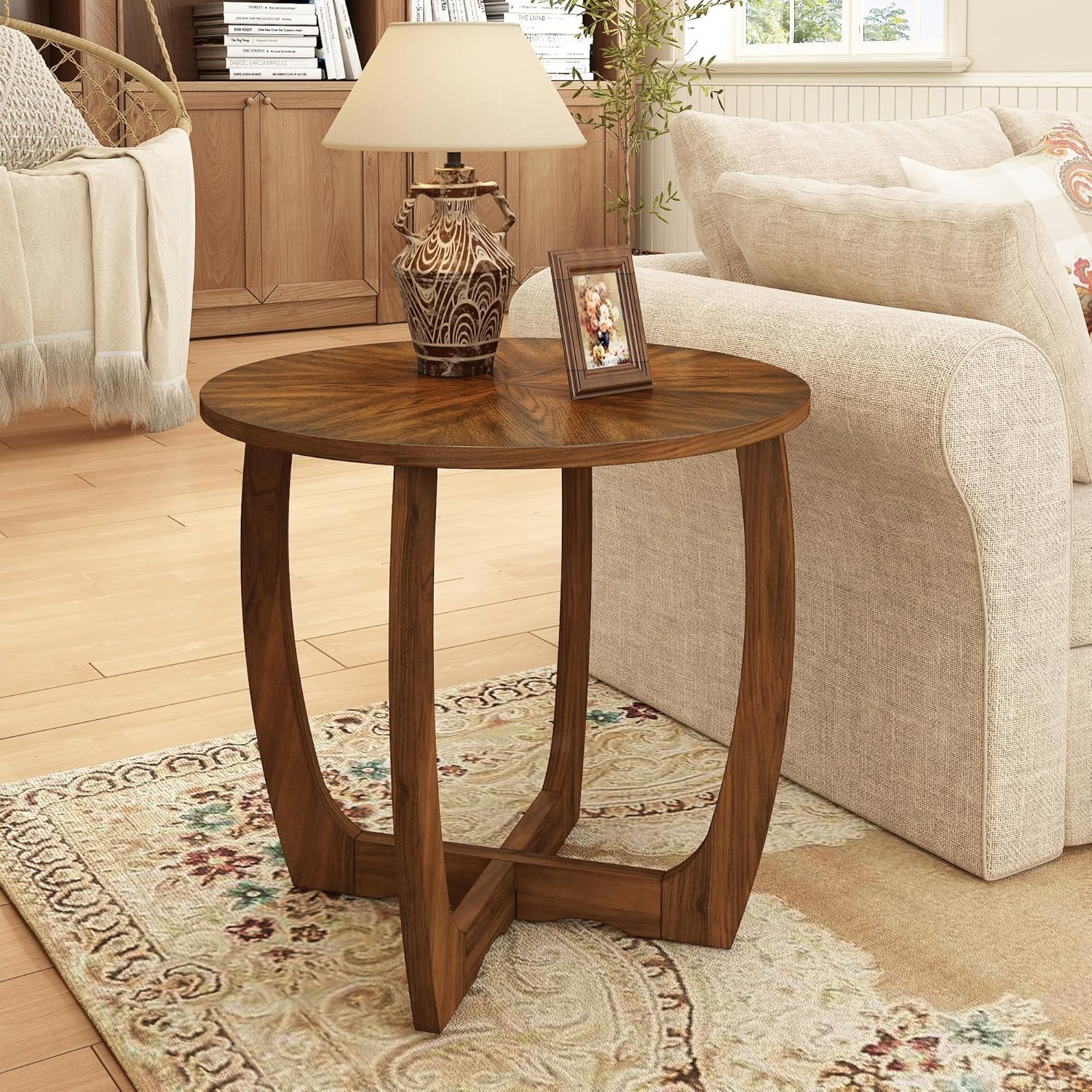 PADMA HOUSE Round Wood End Table with Curved Legs, Drum Circle Side ...