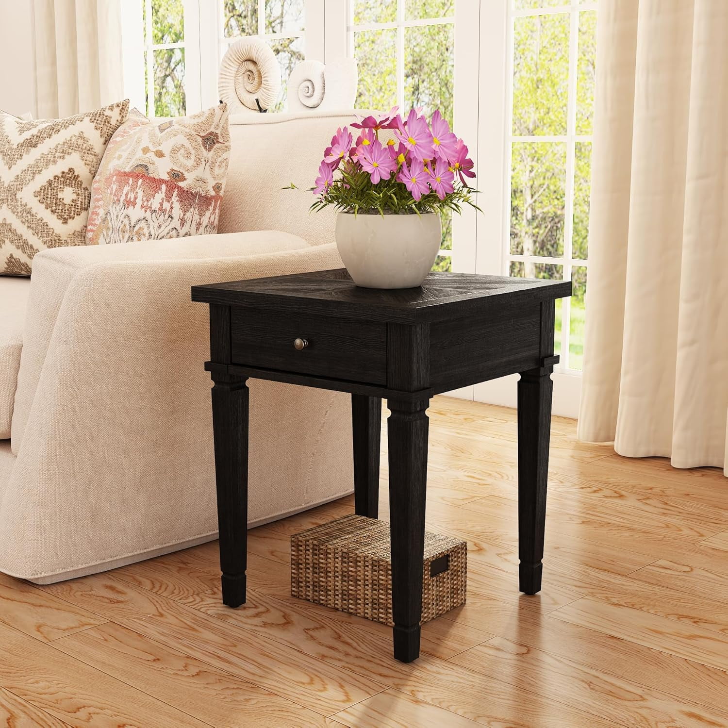 PADMA HOUSE Solid Wood End Table with Drawer, Mid-Century Vintage ...