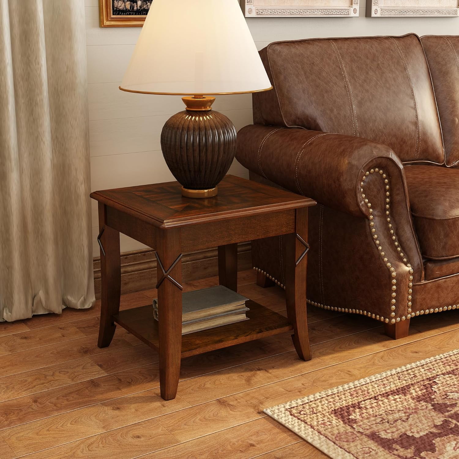 Solid Wood End Table with Drawer & Shelf, Sofa Side Table with Dual ...