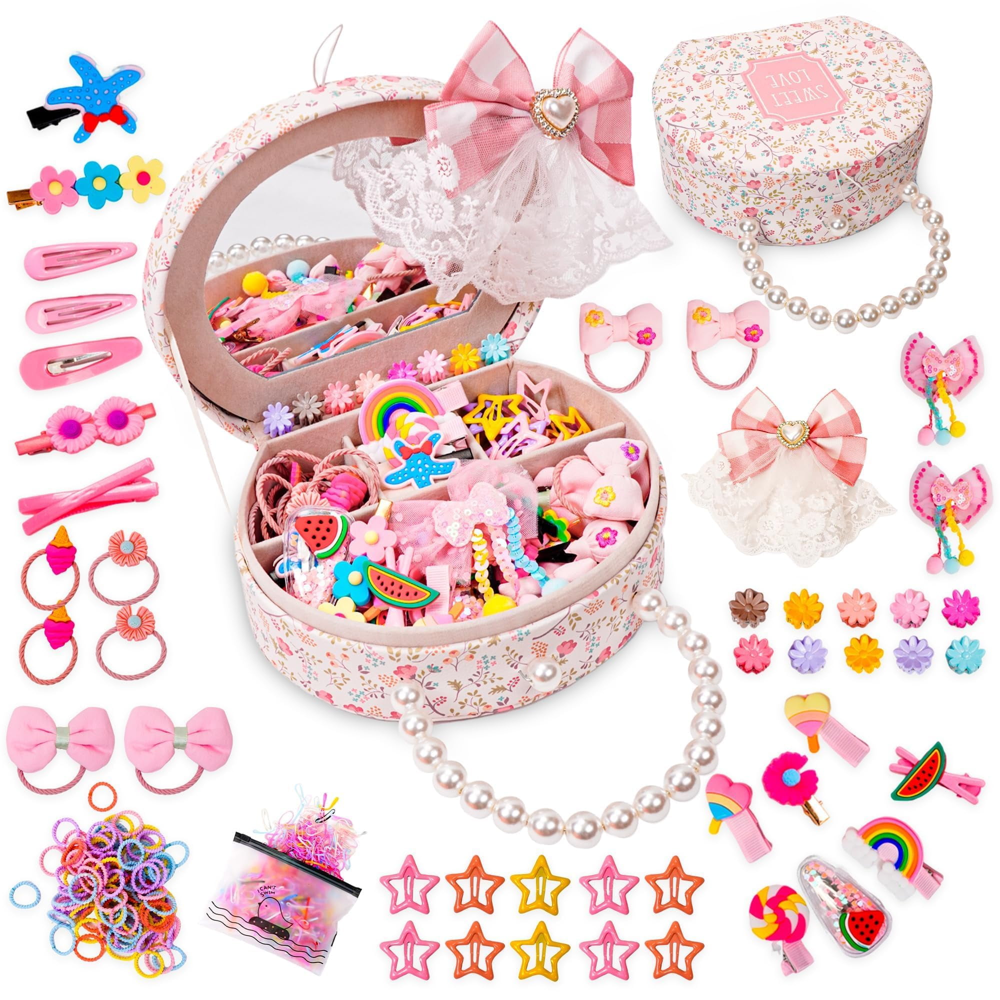 PADUKU Girls Hair Accessories Box Including Jewelry Box/Hair Clips/Hair ...