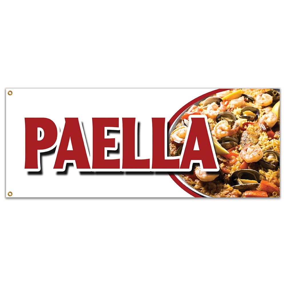 PAELLA BANNER SIGN spanish seafood clam shrimp mussel rice special food ...