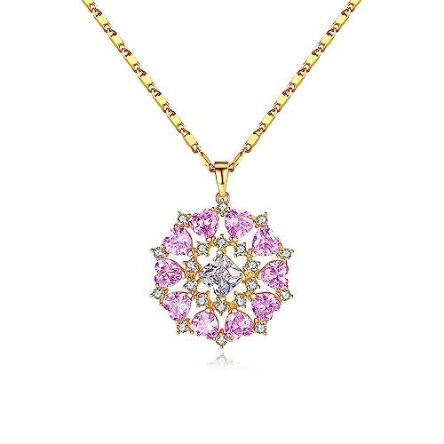 PAENENPH 14K Gold Natural Crystal Flower Pendant Necklace for Women ...