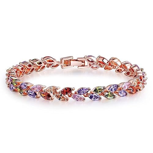 PAENENPH 14K Rose Gold Bohemian Style Colorful Crystal Bracelet for ...