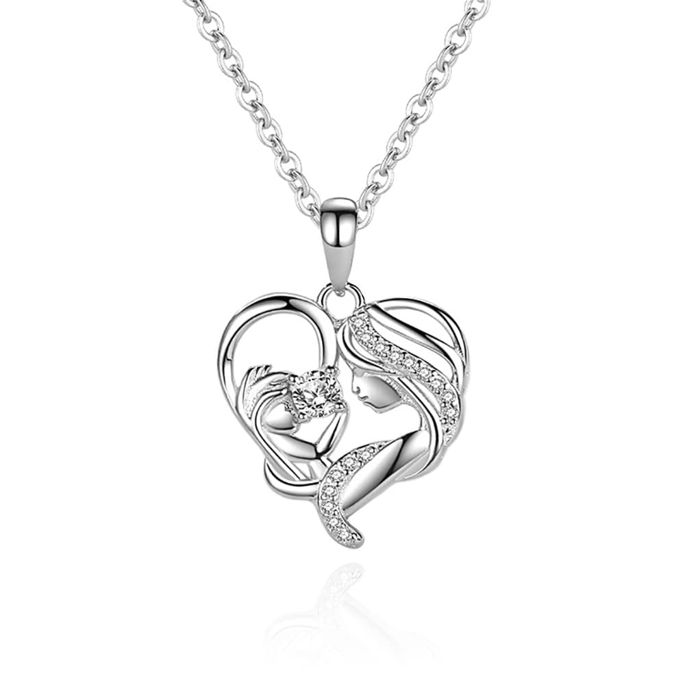 PAENENPH 14K White Gold Moissanite Heart Necklace,'Always My Mother ...