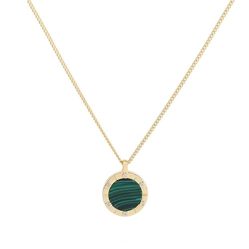 PAENENPH 14K Yellow Gold Natural Green Gemstone Necklace for Women ...