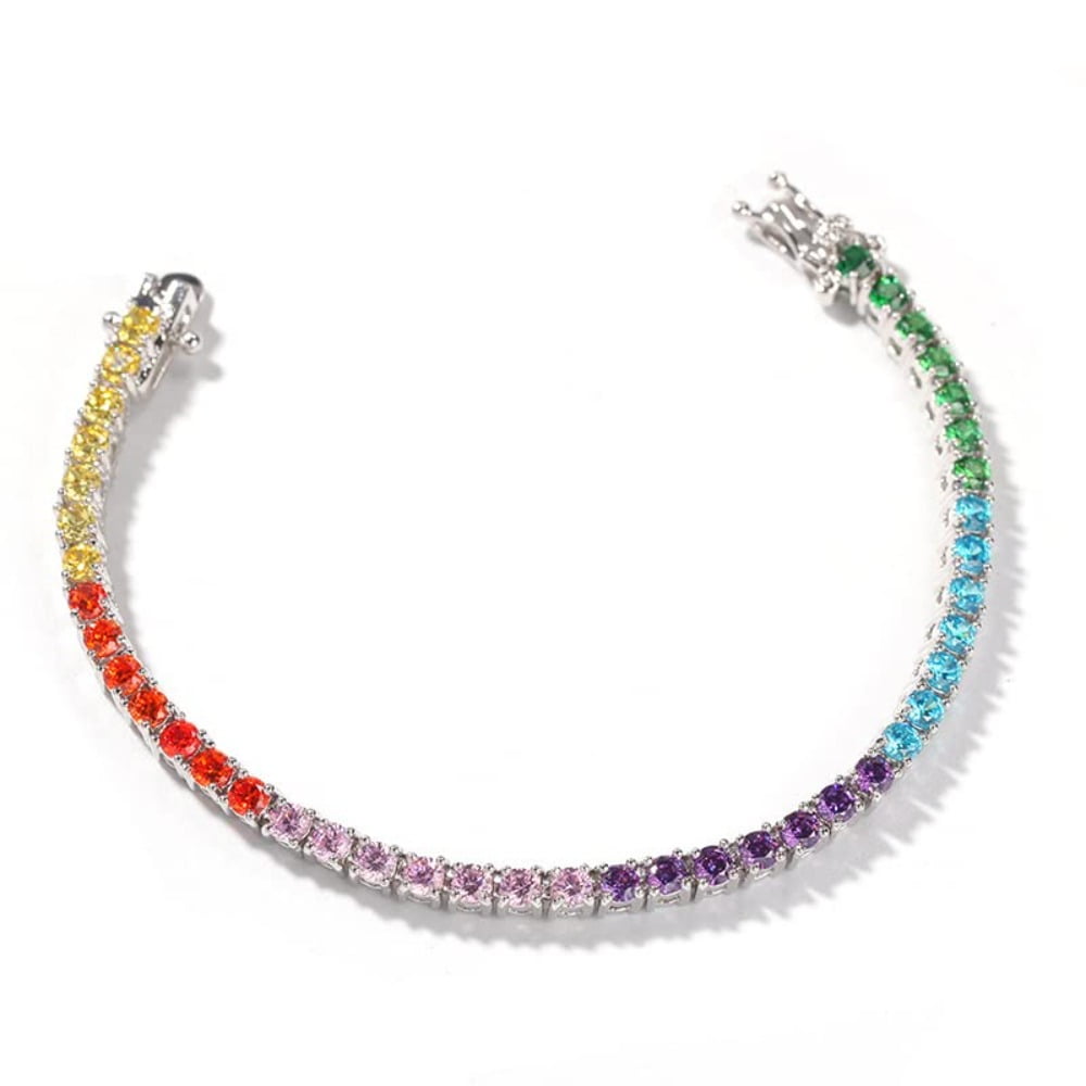PAENENPH Colorful Rainbow Tennis Bracelet，Sparkling 14K Gold Jewelry for Women， Effortlessly ...