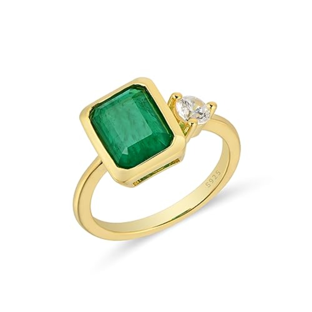 PAENENPH Three-claw Square Emerald Ring in 14K Gold over S925, A ...