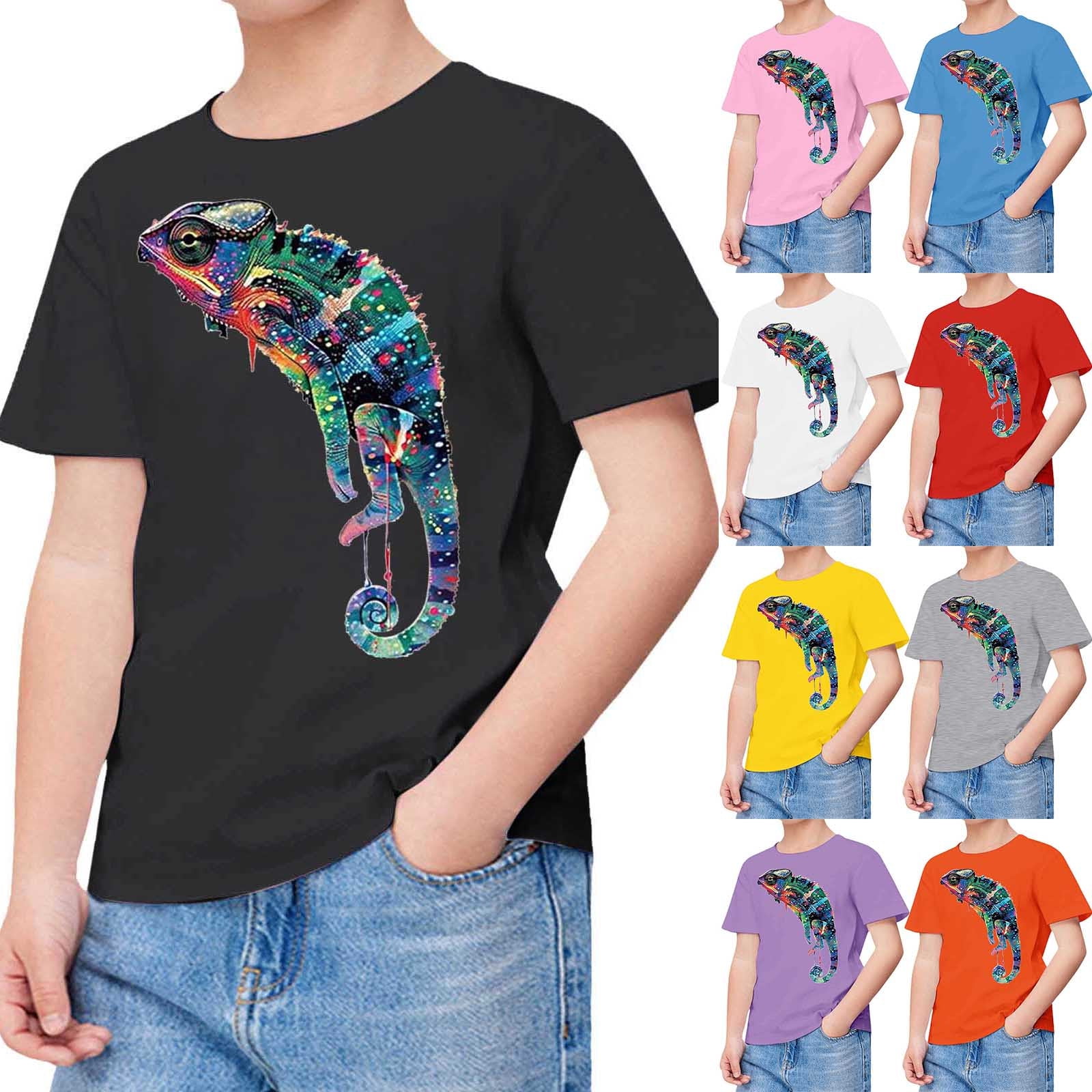 PAFNAFHF Kids T Shirts Summer Round Neck Lizard Print Soft Cotton For ...
