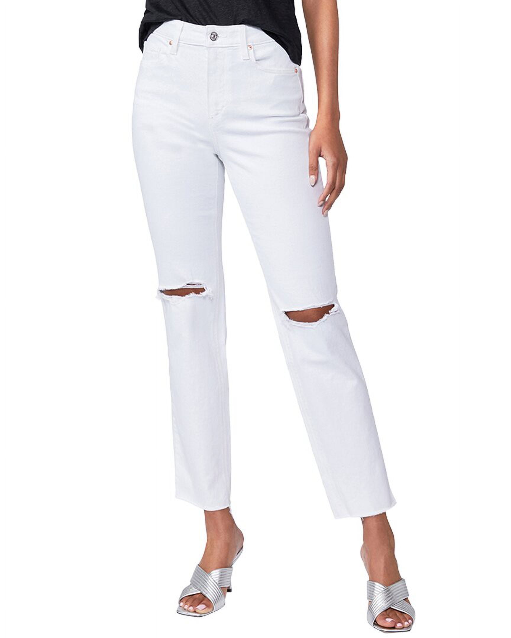 PAIGE womens Noella Soft Ecru Destructed High-Rise Relaxed Straight Leg ...