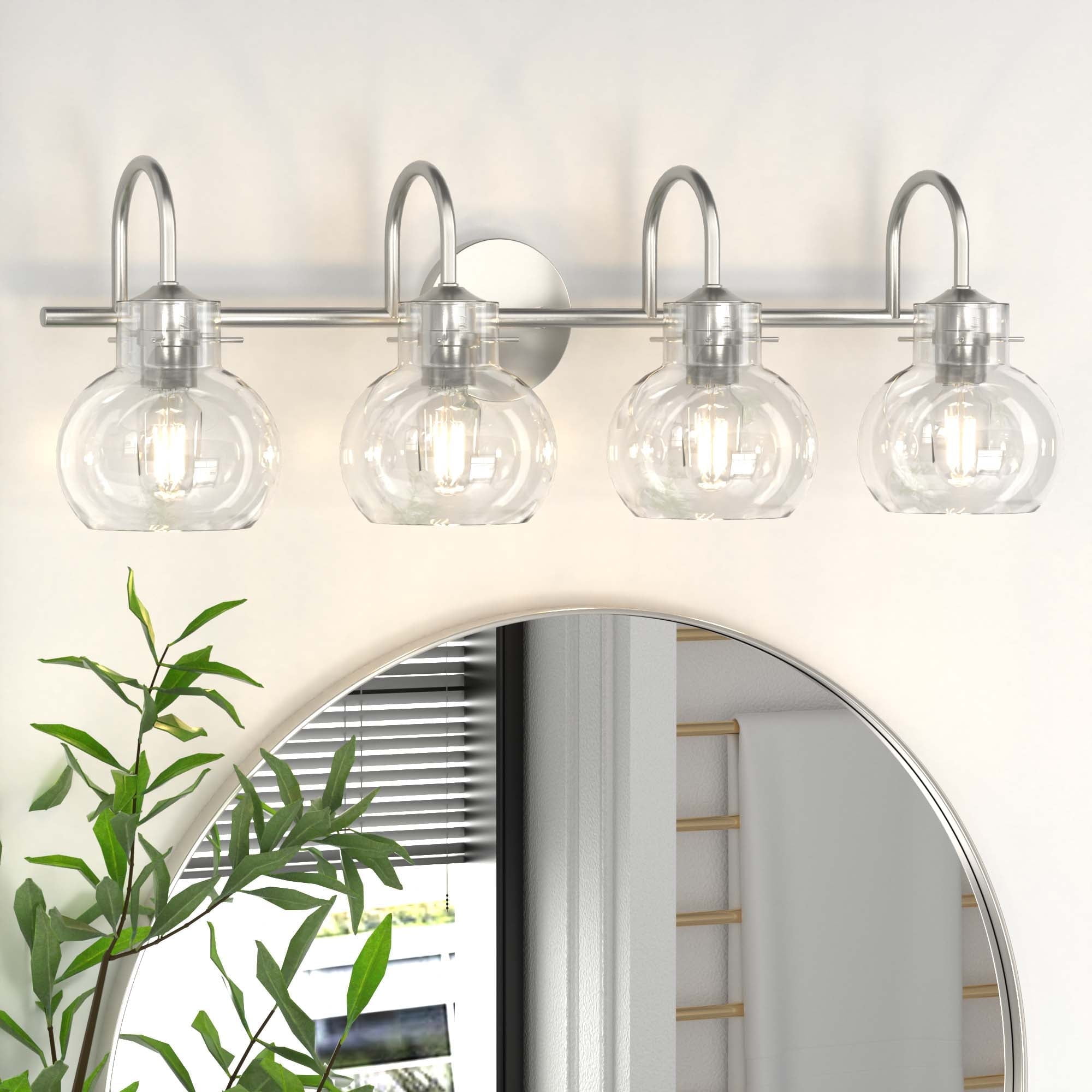 PAIHOME 4-Light Silver Bathroom Light Fixtures, Modern Vanity Lights ...