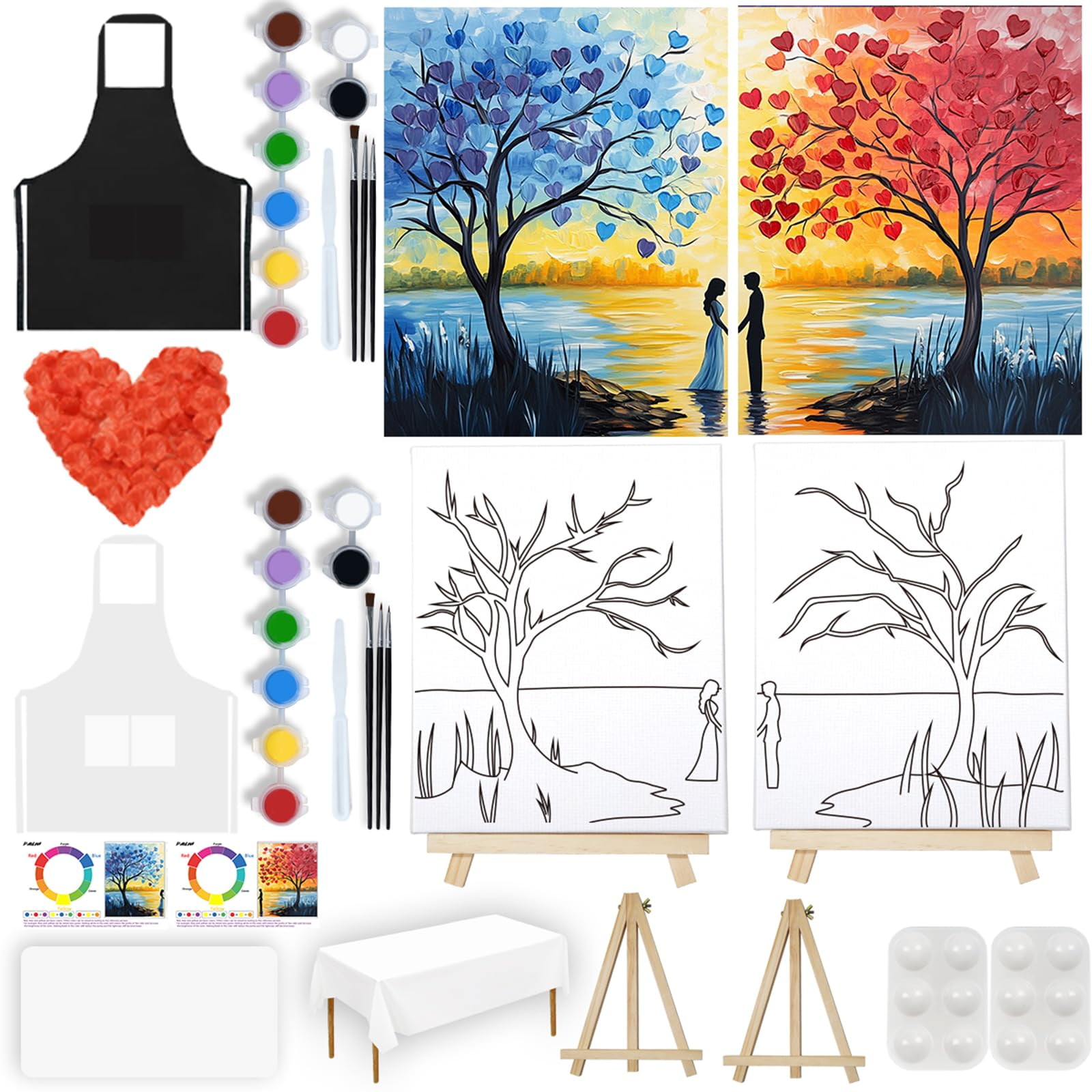 PAILIM 2 PackTRDN Sip and Paint Kit for Adults Couples Painting Kit Pre Drawn Canvas to Paint at ...