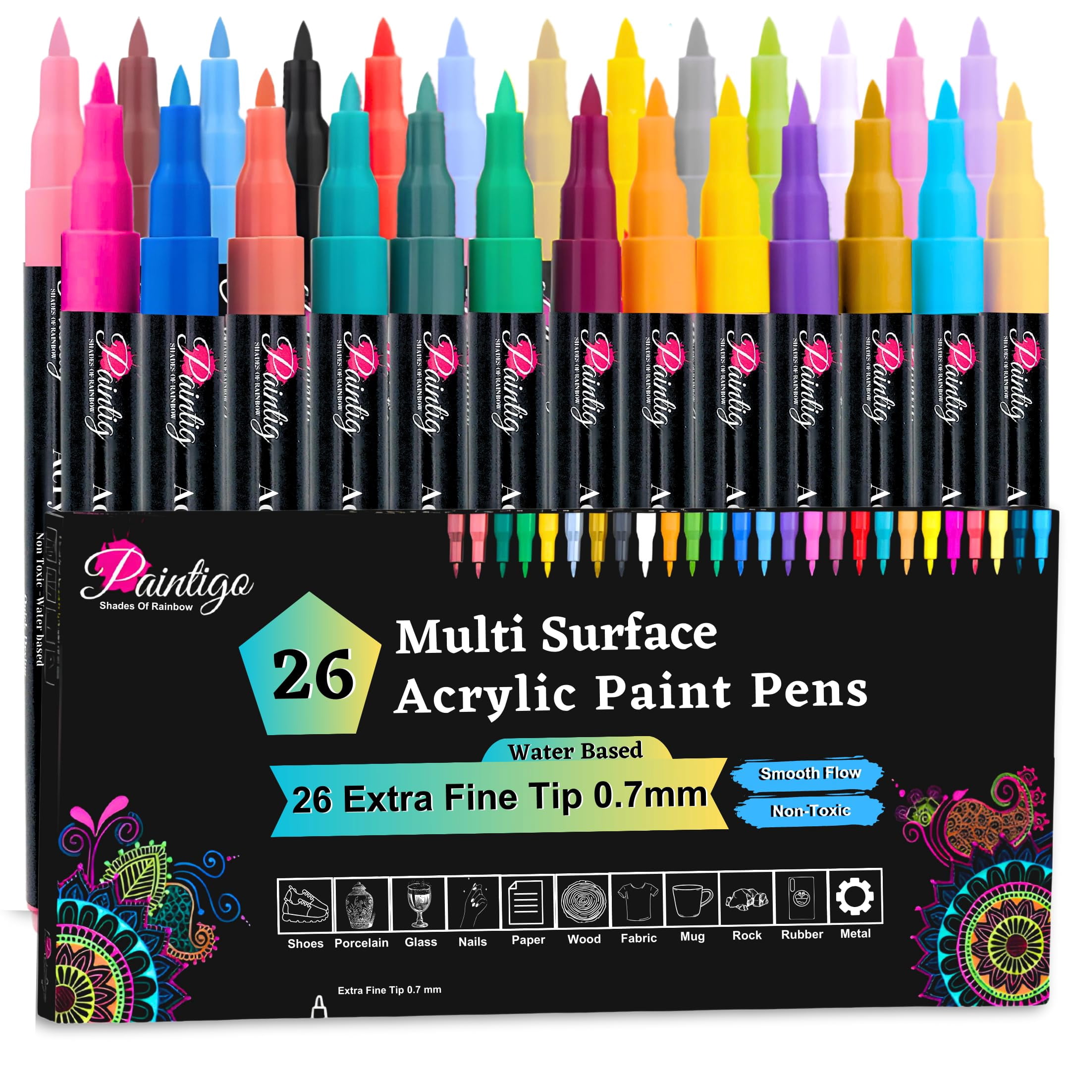 PAINTIGO Extra Fine Acrylic Markers – 26 Paint Pens for Rock Painting ...