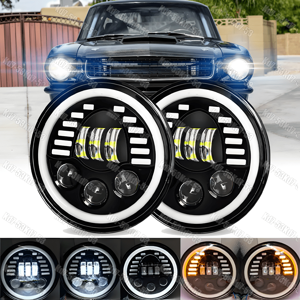 PAIR DOT 7" Inch Round LED Headlights DRL Hi/Lo Beam for Ford Mustang ...