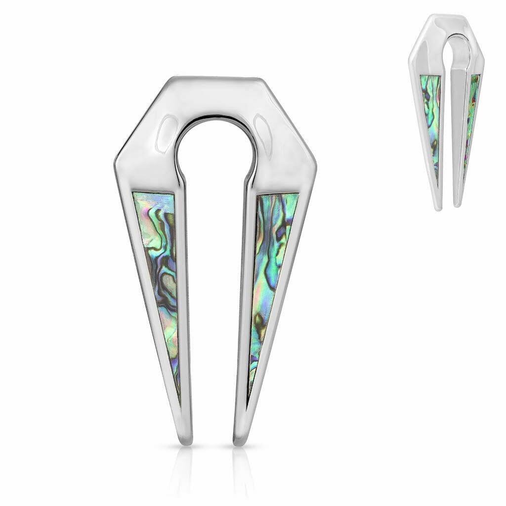 PAIR Of Ear Weight Hangers Abalone Shell Inlaid Keyhole Tunnels Plugs ...