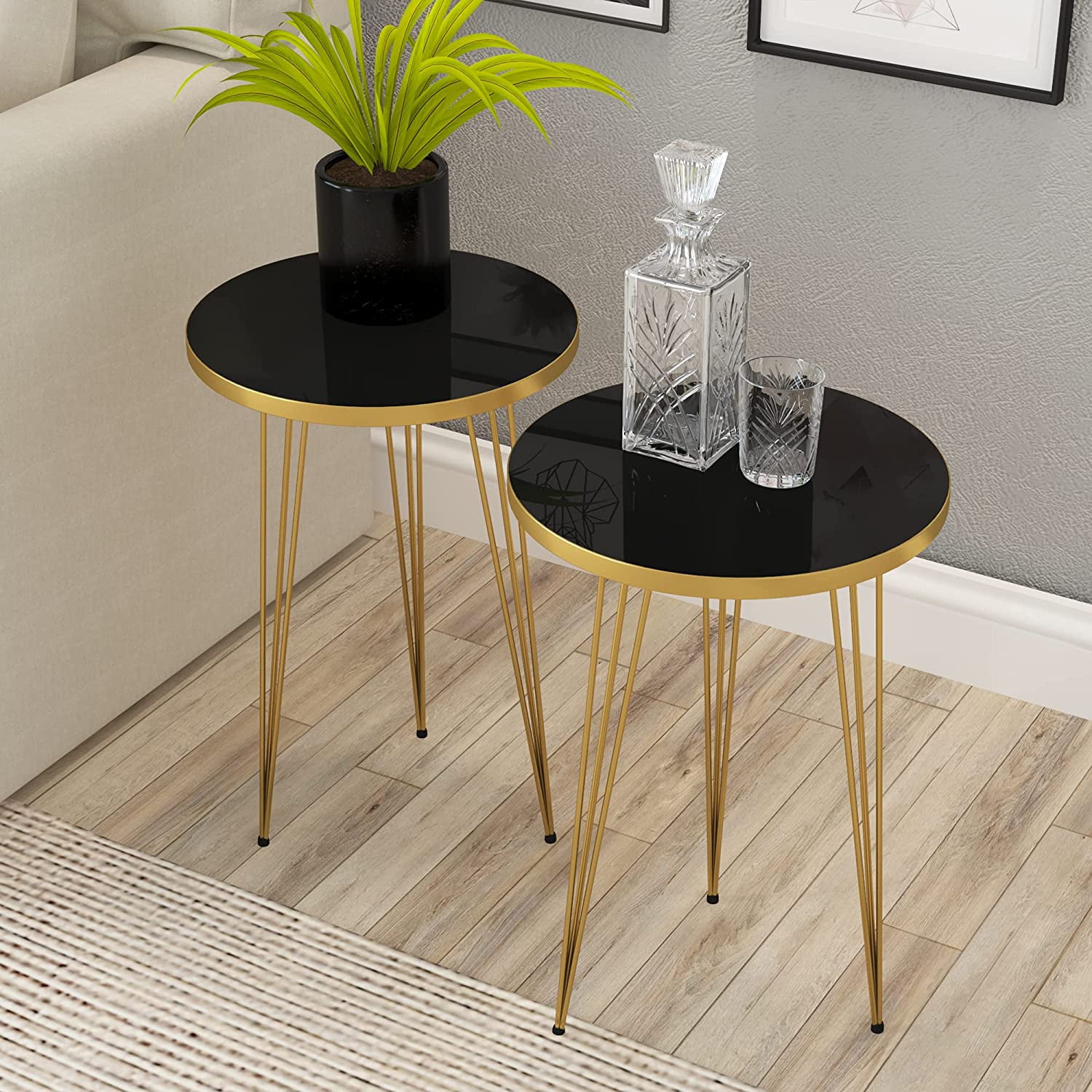 PAK HOME Set of 2 End Tables Round Wood Sofa Side Coffee Tables for ...