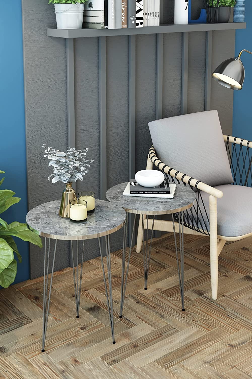 PAK HOME Set of 2 End Tables Round Wood Sofa Side Coffee Tables for ...