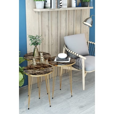 PAK HOME - Set of 3 Pine Wood Nesting End Tables with Wood Legs, Round ...