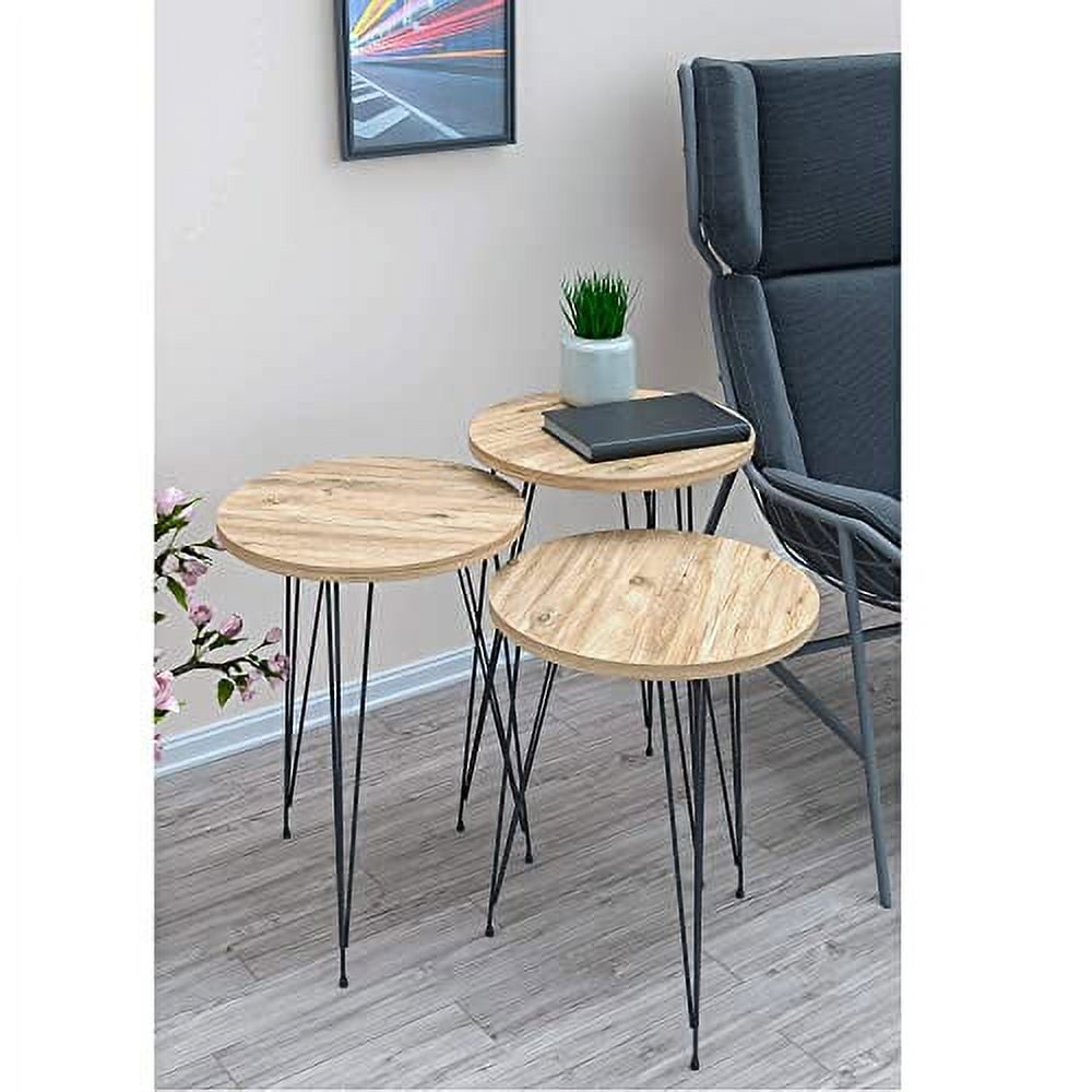 PAK HOME Set of 3 Pine Wood Nesting End Tables Round Wood Stacking ...