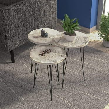 PAK HOME - Set of 3 Pine Wood Nesting End Tables with Wood Legs, Round ...