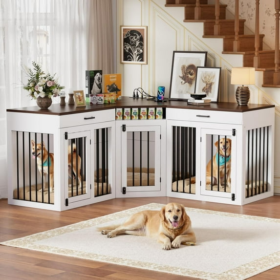 PAKASEPT 3 in 1 Extra Large Corner Dog Crate Furniture for 3 Dogs ...