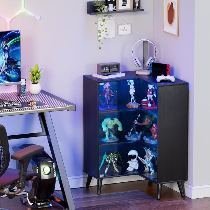 PAKASEPT 3-Tier Corner Glass Display Cabinet with LED Lights for ...