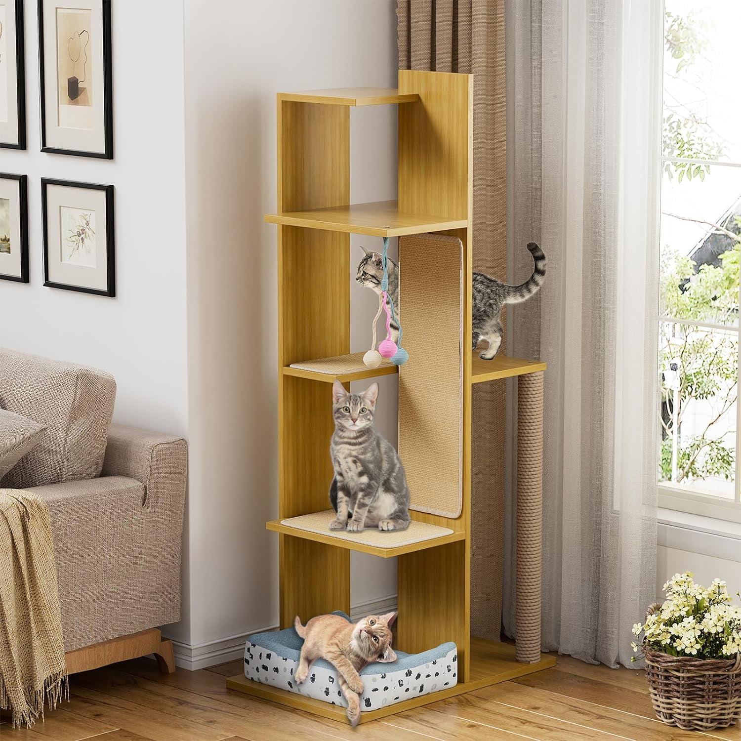 PAKASEPT 65.5" Tall Cat Tree, Multi-Level Modern Cat Tower with Sisal ...