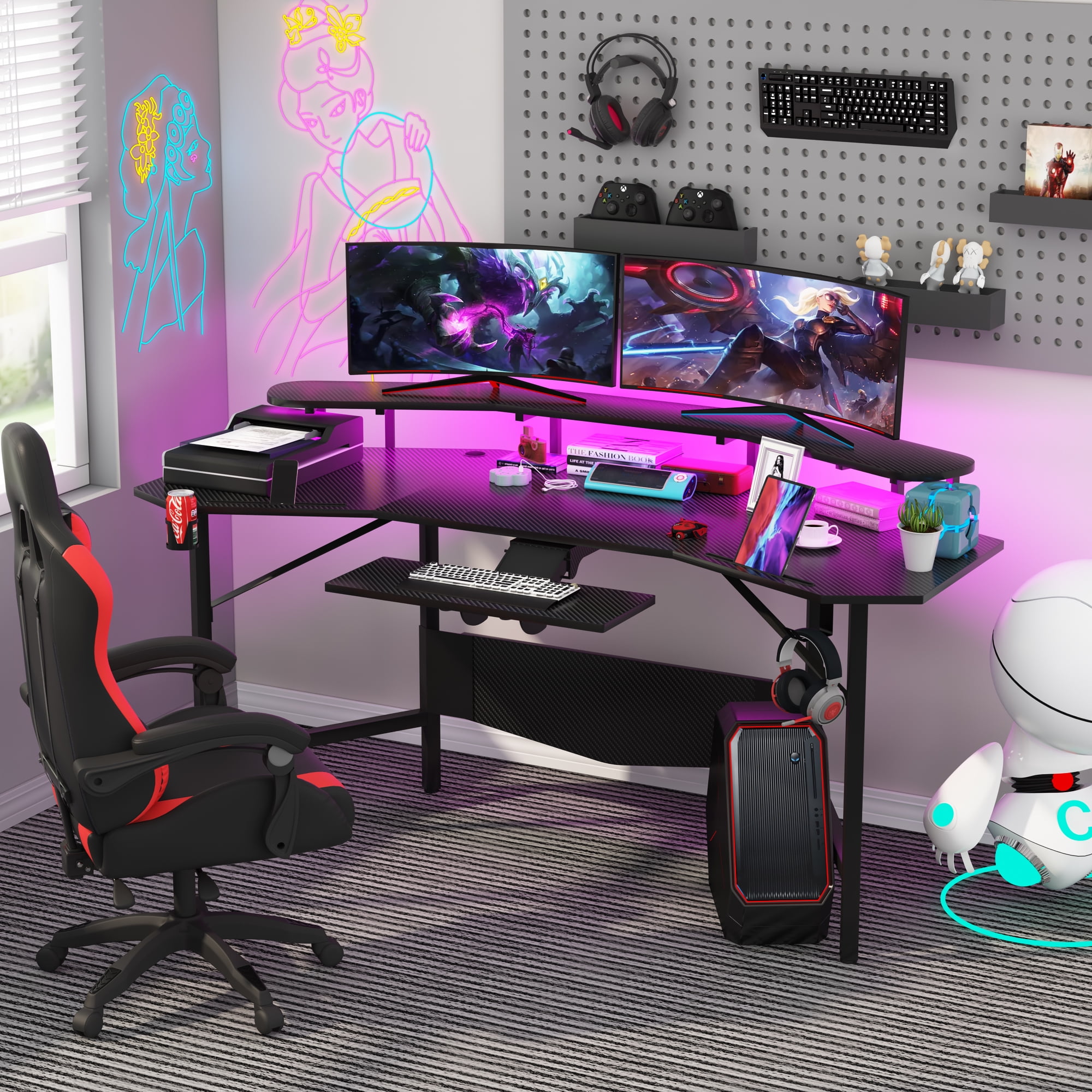 PAKASEPT 70.9” RGB Gaming Desk with Led Lights, Wing-Shaped Table ...