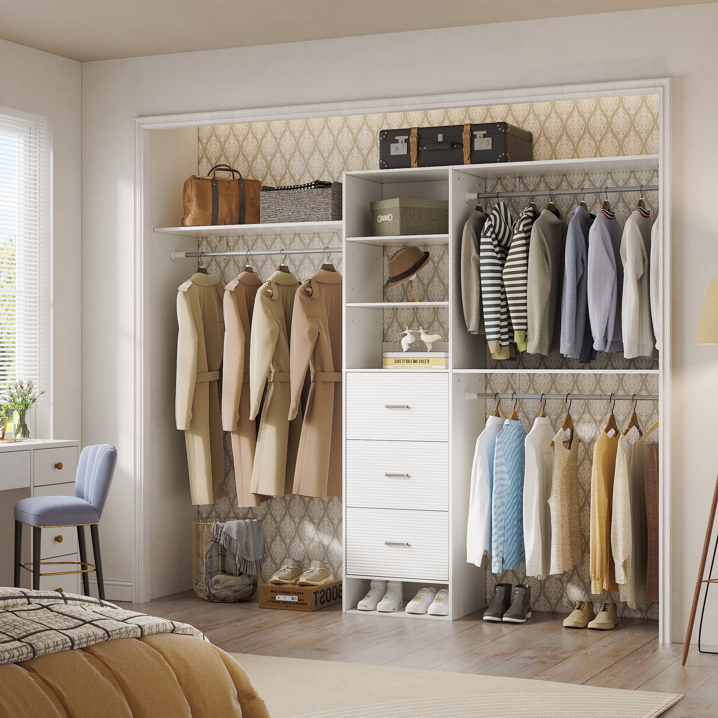 PAKASEPT 96 Inches Closet System, 8FT Wall Mount Bedroom Wardrobe with ...