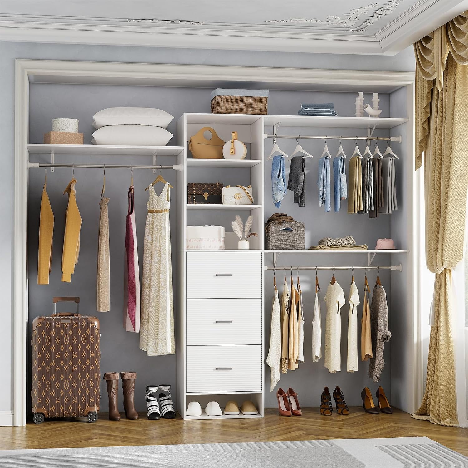 PAKASEPT 96 Inches Closet System with Drawers, 8FT Closet Organizer ...