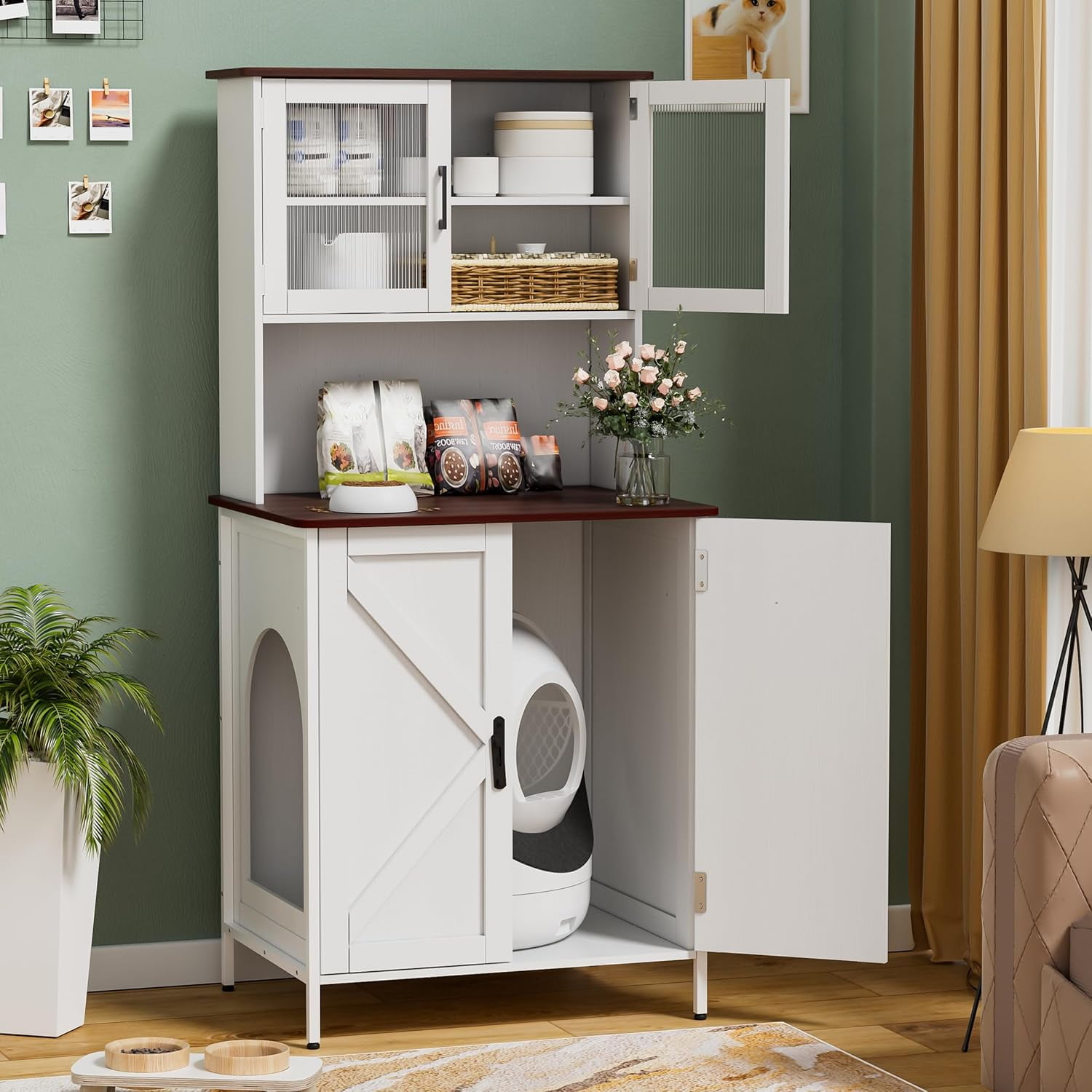 PAKASEPT Cat Litter Box Enclosure Furniture for Self-Cleaning Cat ...