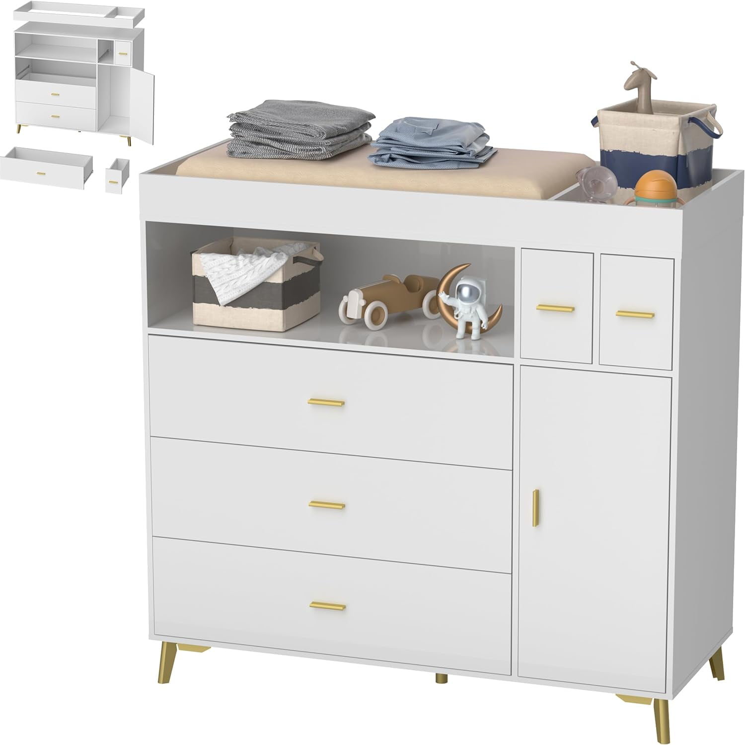 PAKASEPT Changing Table with Drawers, Changing Table Dresser with 5 ...