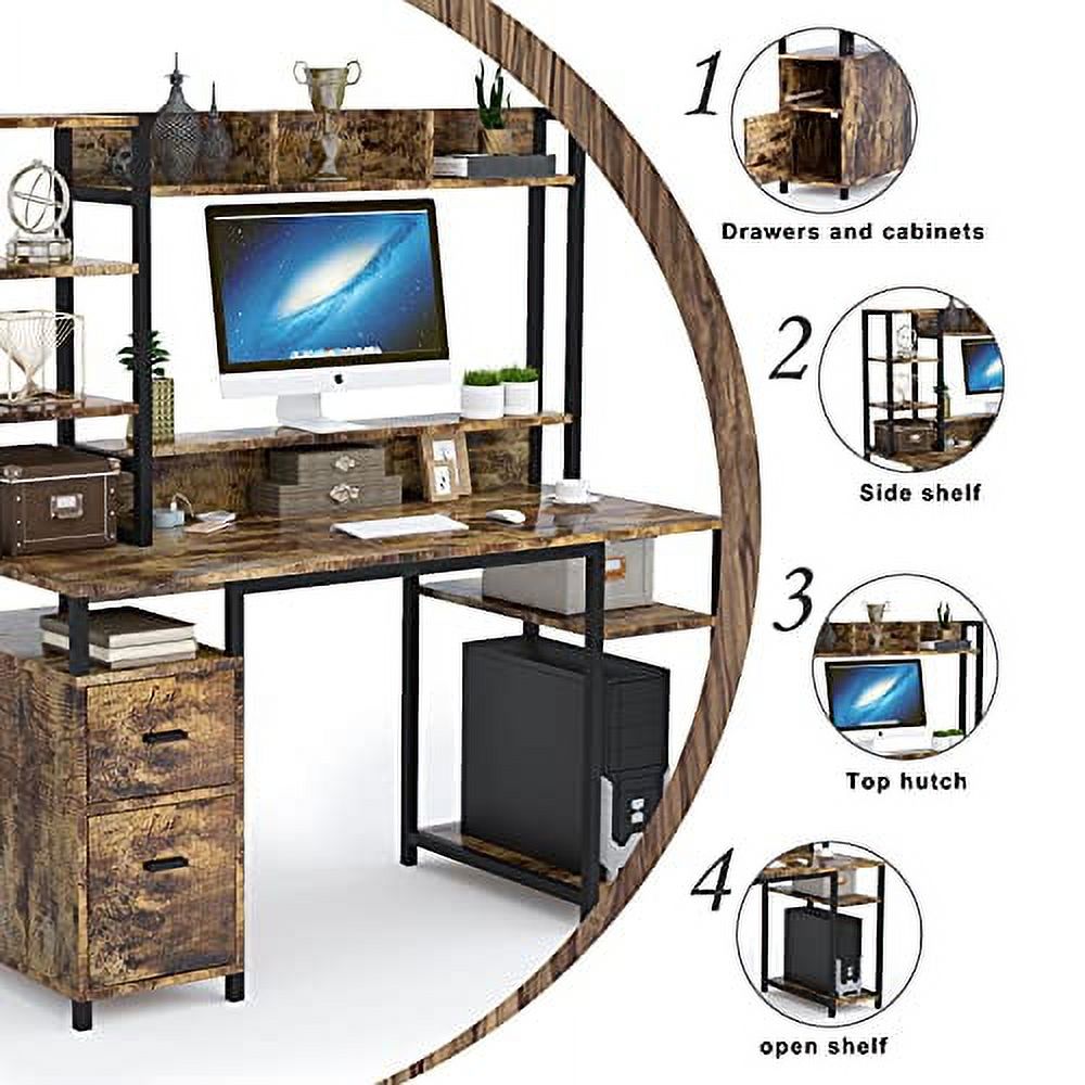 PAKASEPT Computer Desk with Hutch and Storage Shelf, 55" Home Office ...