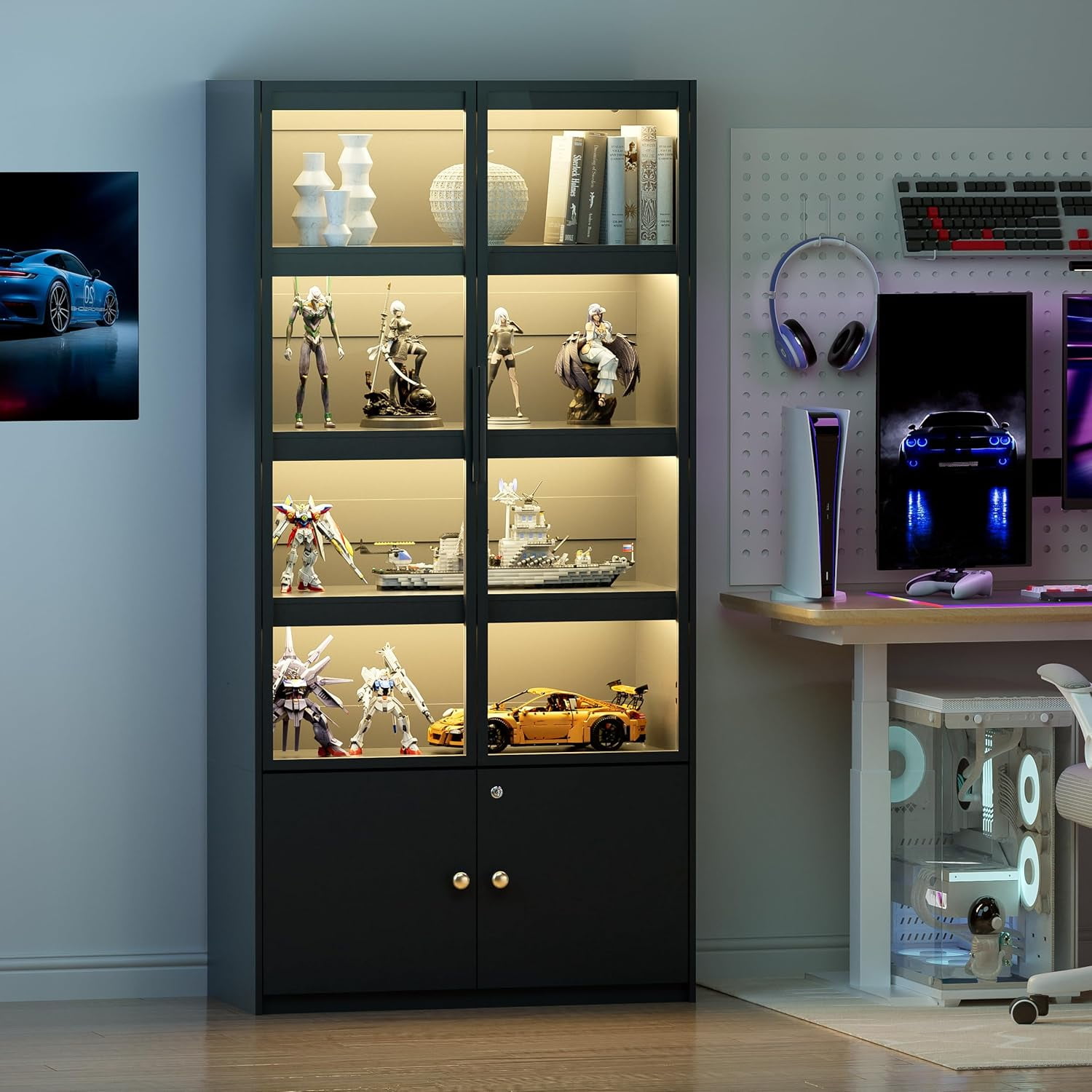 PAKASEPT Display Cabinet with 3 Color Light, 5 Tier Display Case with ...