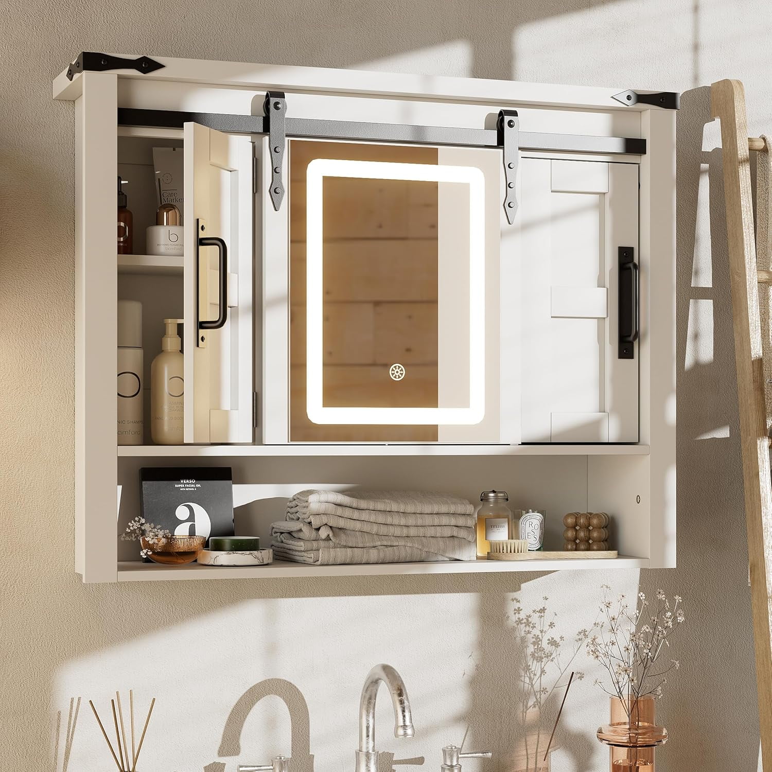 PAKASEPT Farmhouse Medicine Cabinet Mirror with LED Lights,Bathroom ...