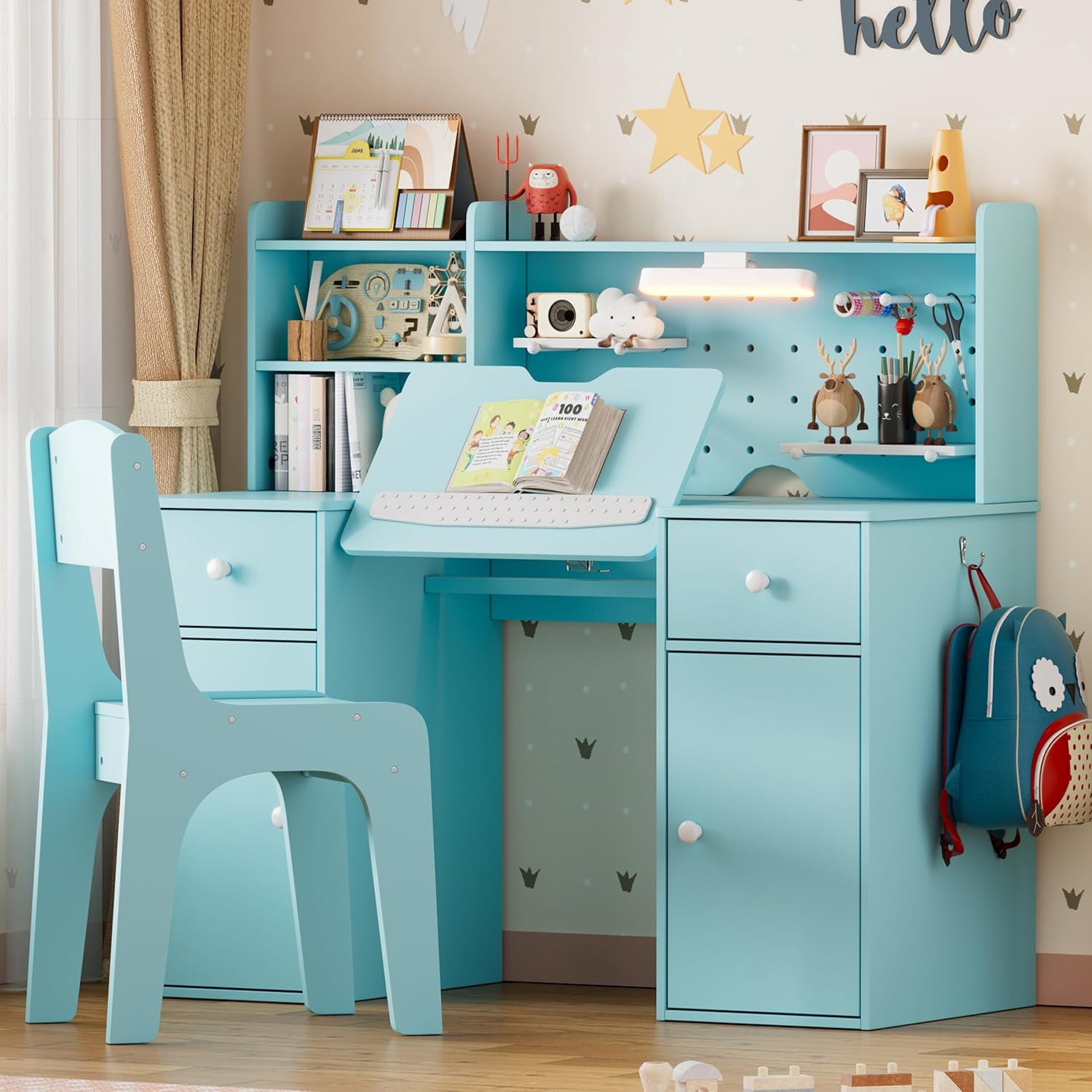 PAKASEPT Kids Study Desk and Chair Set,Wooden Children Table with 3 ...