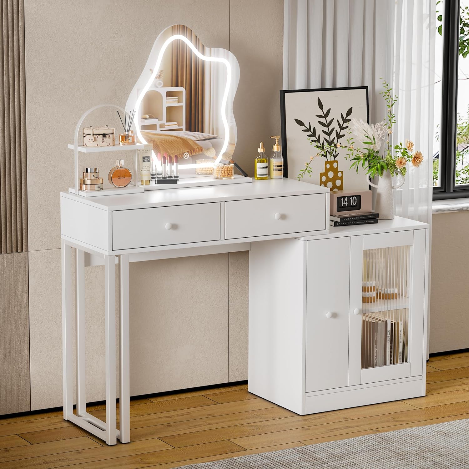 PAKASEPT Makeup Vanity Desk with Mirror and Lights, Makeup Table with ...